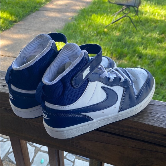 Nike | Shoes | Nike Blue And White Hightop Sneakers With Velcro Straps ...